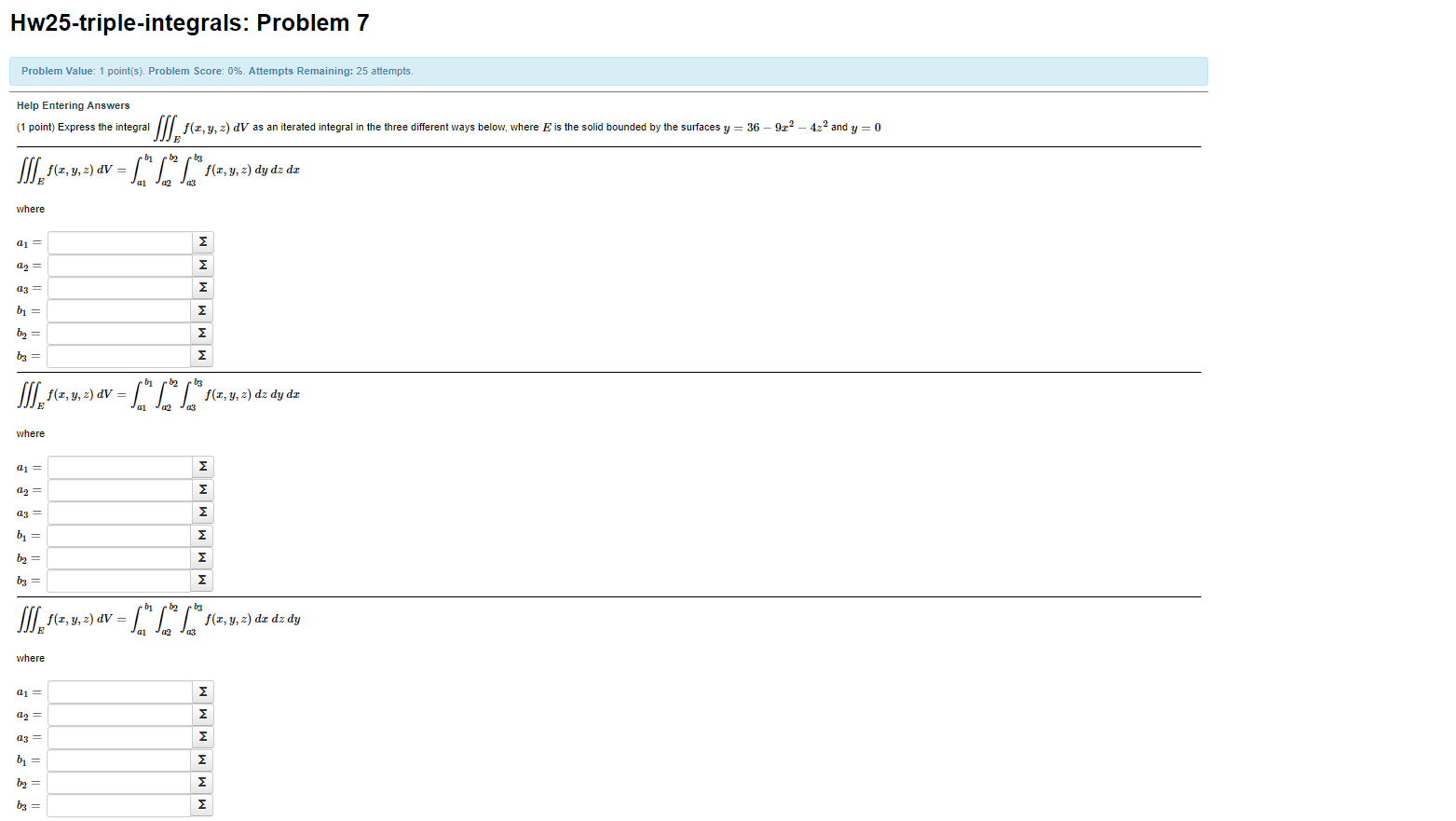 Solved Hw25-triple-integrals: Problem 7 Problem Value: 1 | Chegg.com