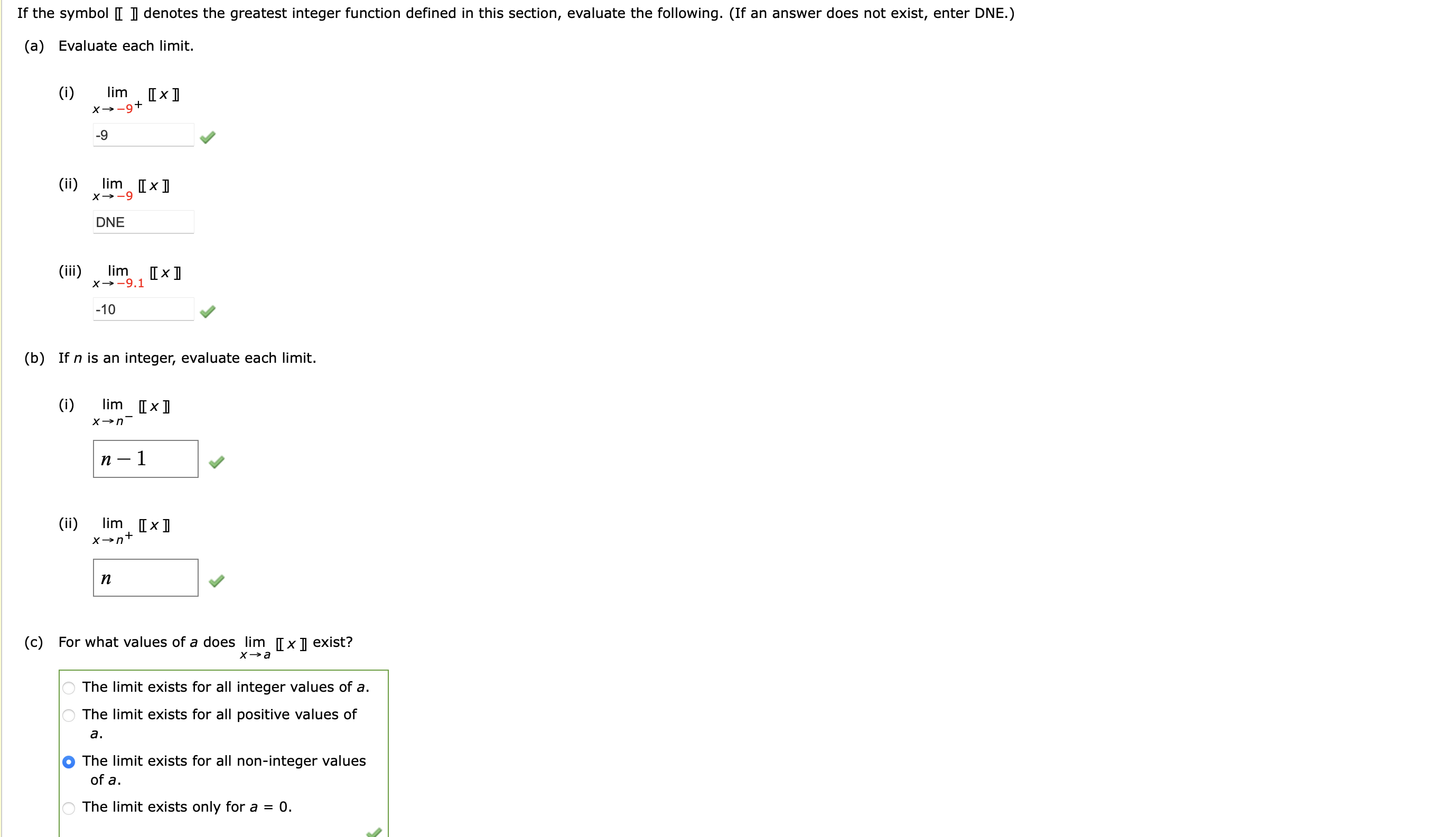 Solved (a) Evaluate each limit. (i) limx→−9+[[x]] (ii) | Chegg.com