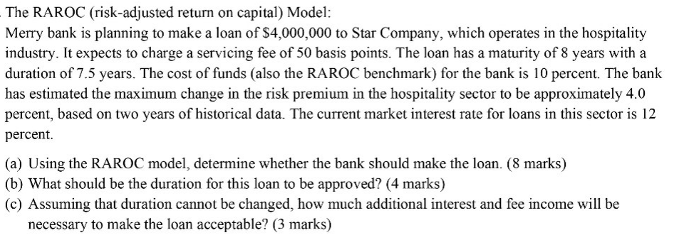 Solved The RAROC (risk-adjusted return on capital) Model: | Chegg.com