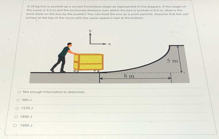 Solved A 20 kg box is pushed up a curved frictionless slope | Chegg.com