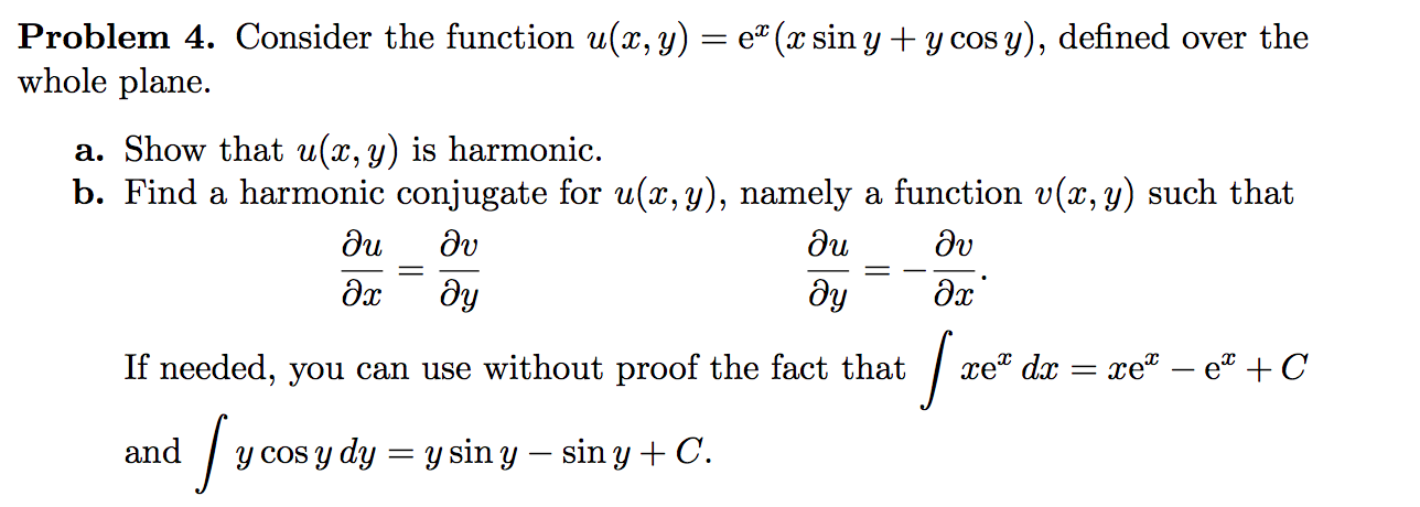 Solved Problem 4. Consider the function u(x, y) = ex (2 siny | Chegg.com