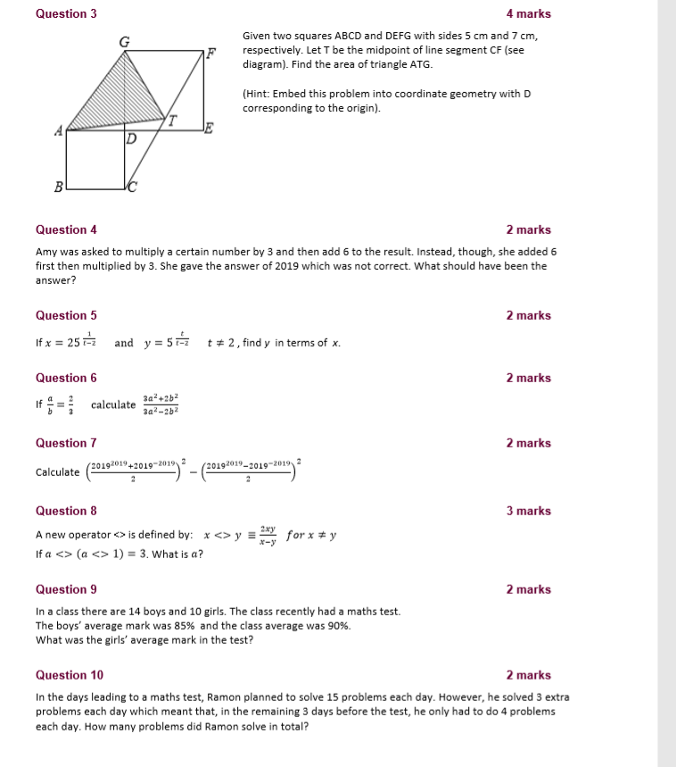 Solved Question 3 4 marks Given two squares ABCD and DEFG | Chegg.com