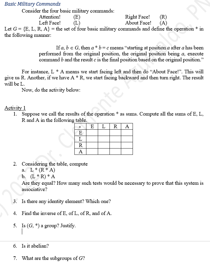 Solved Consider the four basic military commands: | Chegg.com