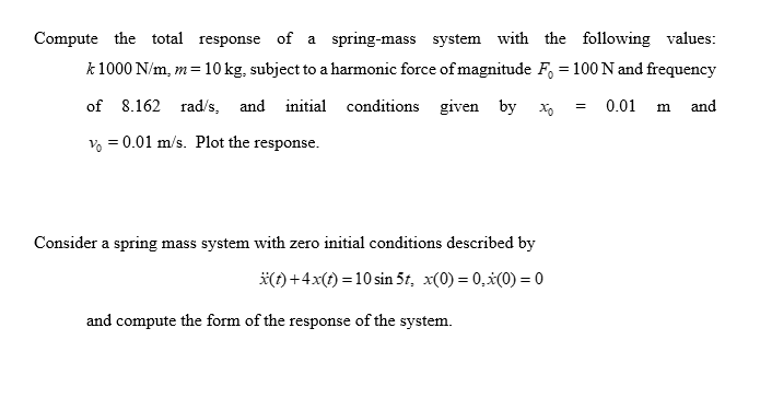Solved Compute the total response of a spring-mass system | Chegg.com