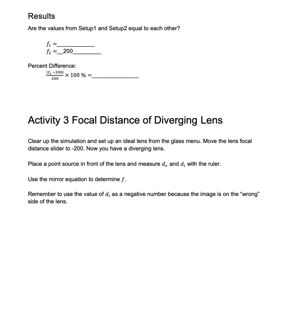 Lab Ray Optics Simulation App Used: | Chegg.com