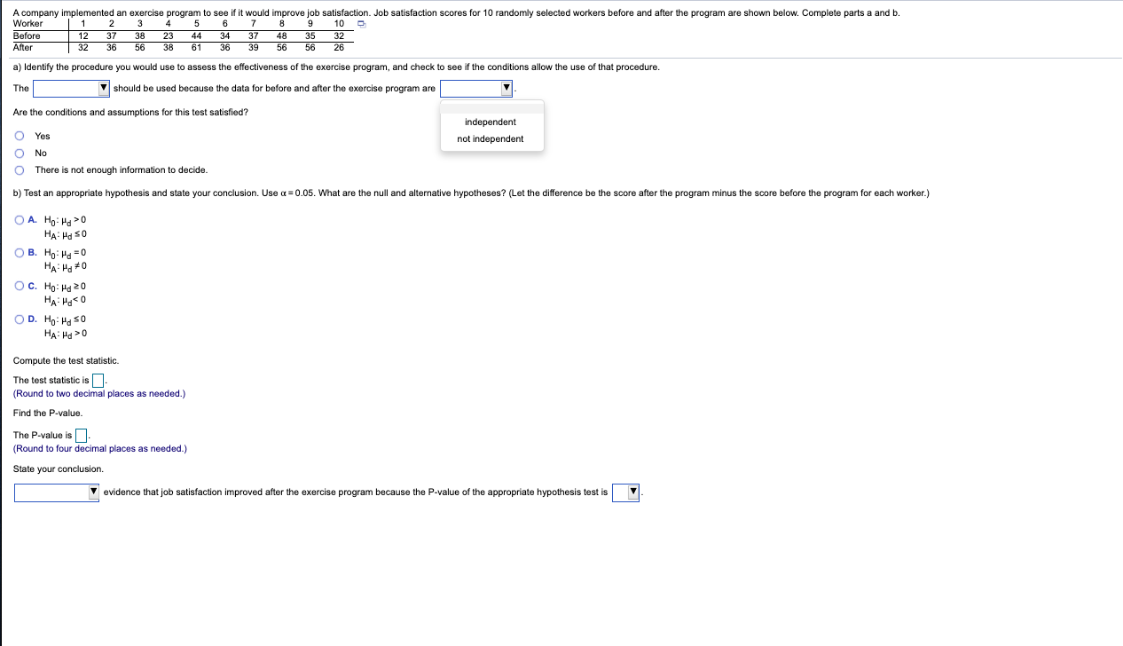 Solved A company implemented an exercise program to see if | Chegg.com