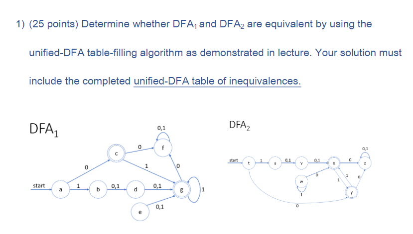 Solved 1) (25 points) Determine whether DFA, and DFAare | Chegg.com