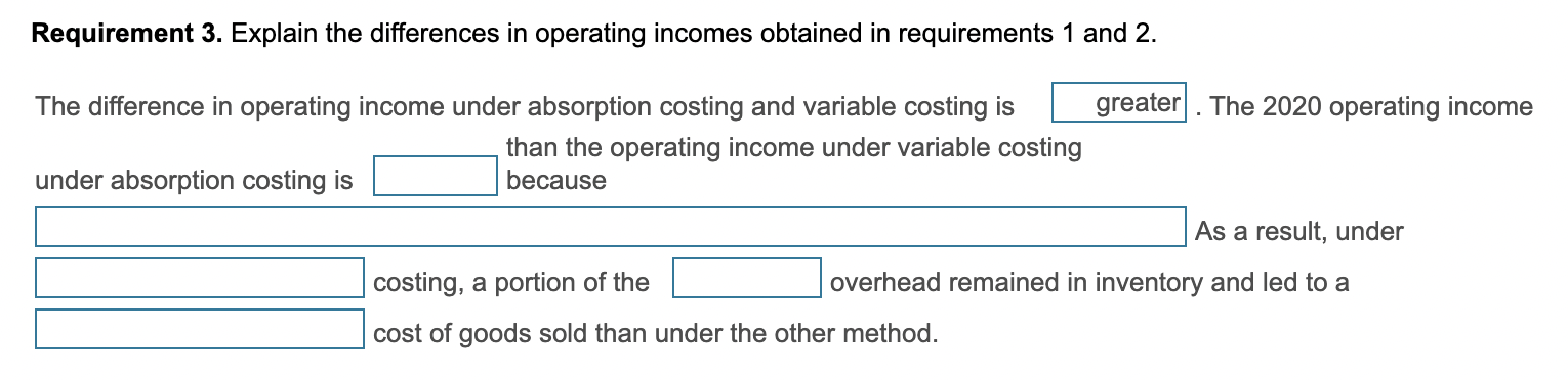 Solved Requirement 3. ﻿Explain the differences in operating | Chegg.com