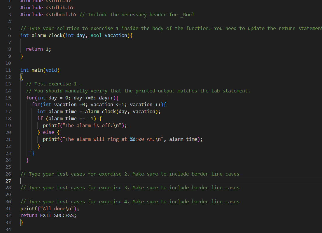Solved rite a function named alarm_clock. The function has | Chegg.com