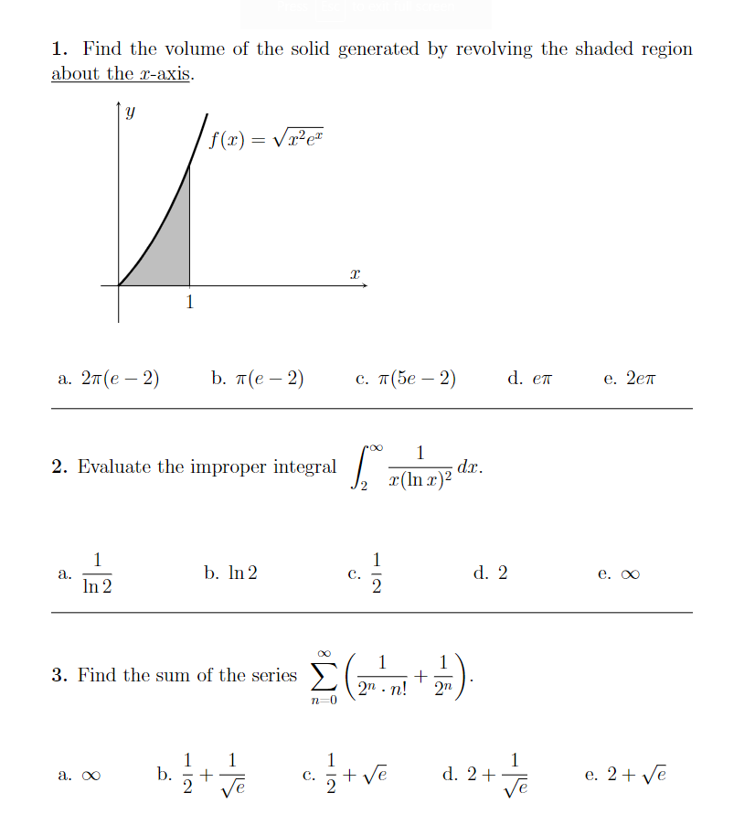 Solved 1. Find the volume of the solid generated by | Chegg.com