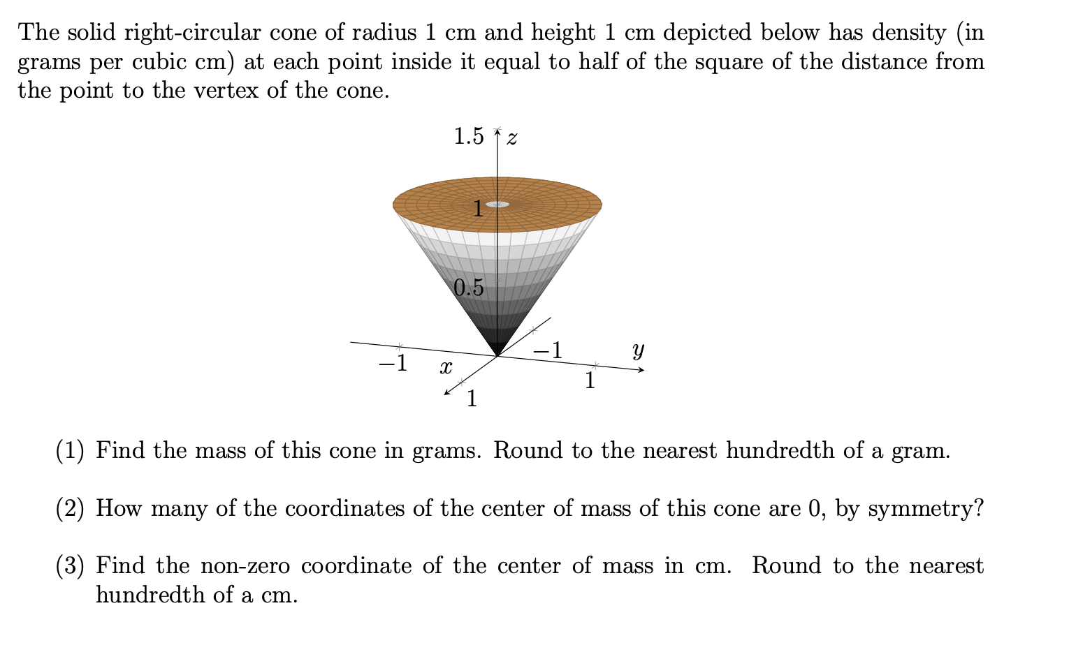 Solved The solid right-circular cone of radius 1 cm and | Chegg.com