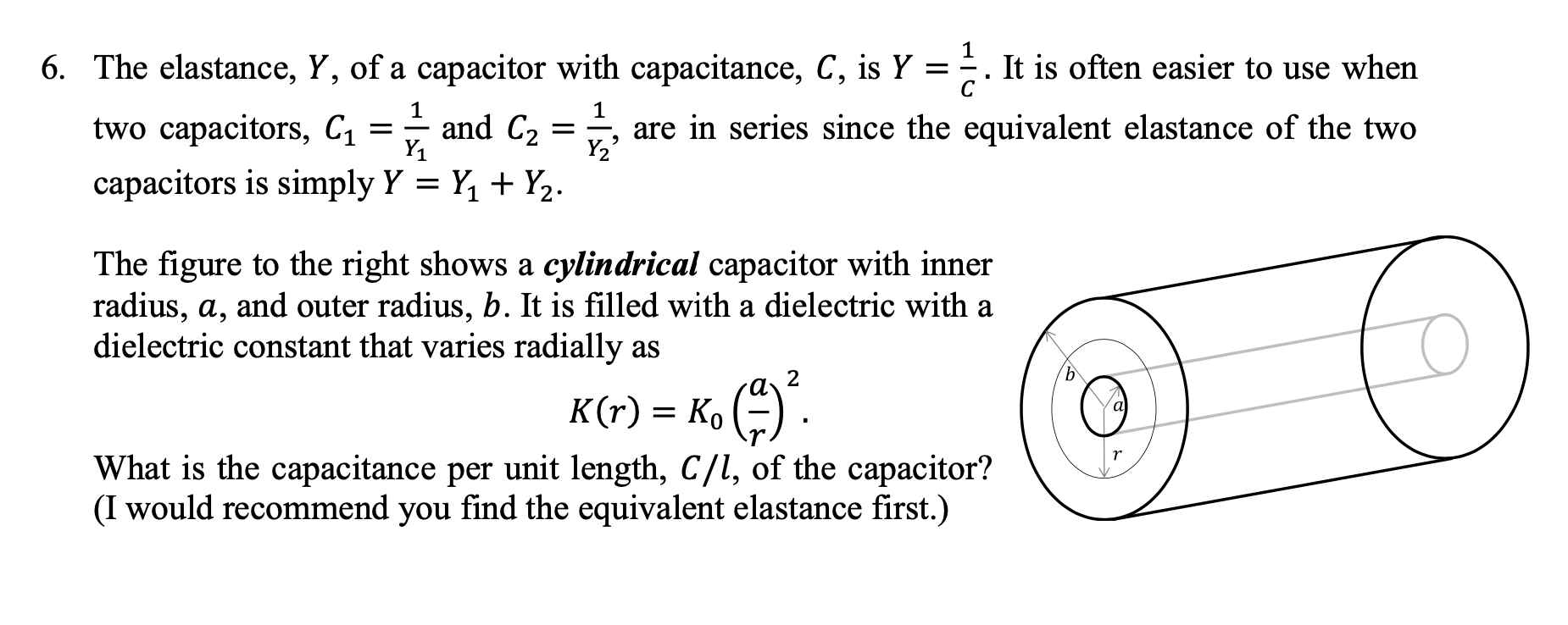 Solved The elastance, Y, ﻿of a capacitor with capacitance, | Chegg.com