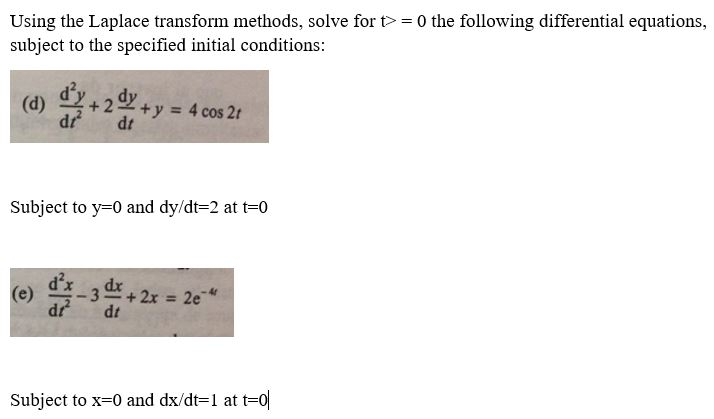 Solved Using the Laplace transform methods, solve for > = 0 | Chegg.com