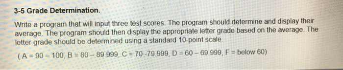 Solved Write a program that will input three test scores. | Chegg.com