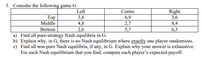 Solved 3. Consider the following game G : a) Find all | Chegg.com
