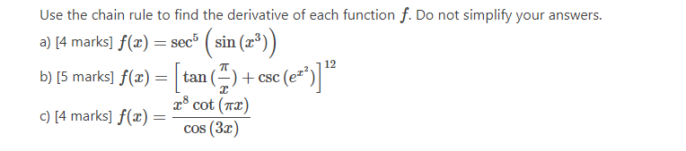Solved Use the chain rule to find the derivative of each | Chegg.com