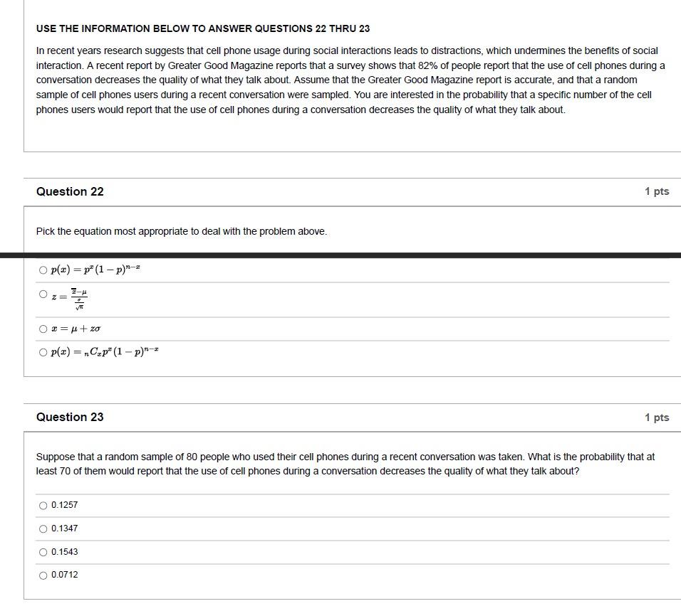 Solved USE THE INFORMATION BELOW TO ANSWER QUESTIONS 22 THRU | Chegg.com