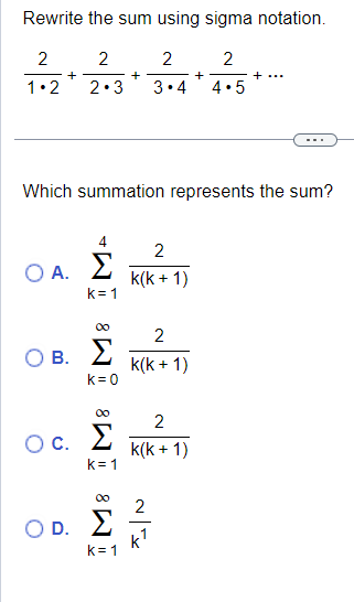 Solved Rewrite the sum using sigma notation | Chegg.com Solved Rewrite the sum using sigma notation | Chegg.com