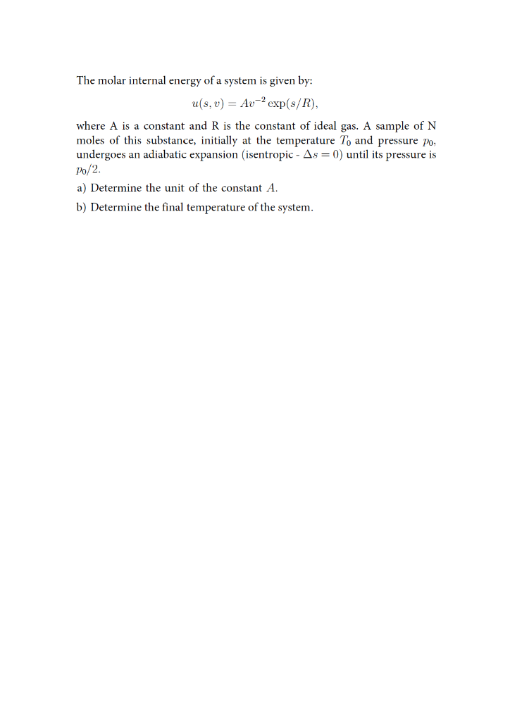 Solved For a certain gas, it has been determined that the | Chegg.com