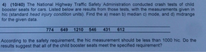 Solved The National Highway Traffic Safety Administration | Chegg.com