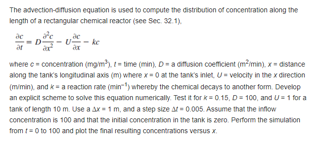 Solved The advection-diffusion equation is used to compute | Chegg.com