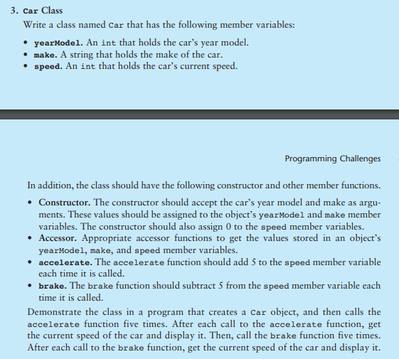 Solved 3. car Class Write a class named car that has the | Chegg.com