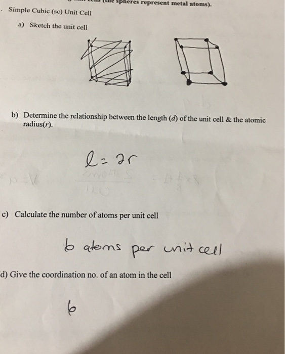 Solved B tthe spheres represent metal atoms). . Simple Cubic | Chegg.com