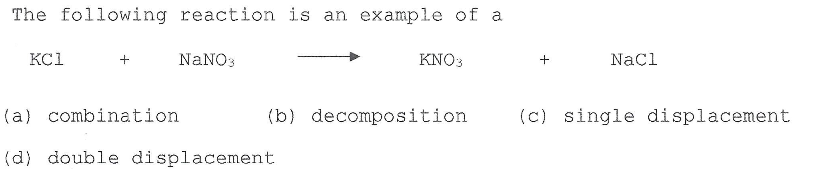 Solved The following reaction is an example of a КСІ + NaNO3 | Chegg.com