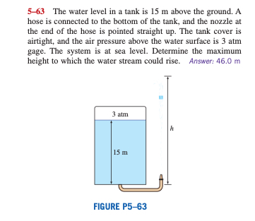 Solved 5-63 ﻿The water level in a tank is 15 ﻿m above the | Chegg.com