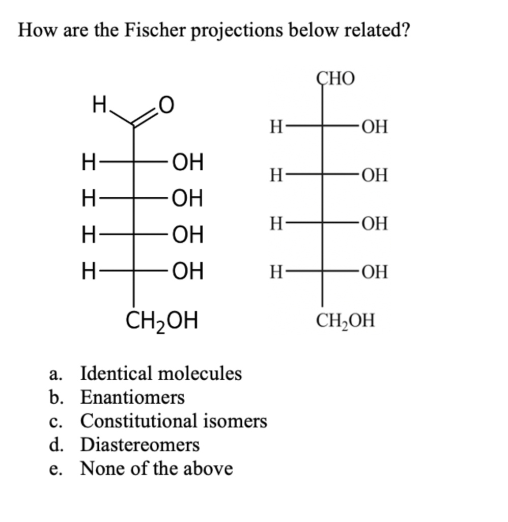 Solved How are the Fischer projections below related? CHO H | Chegg.com