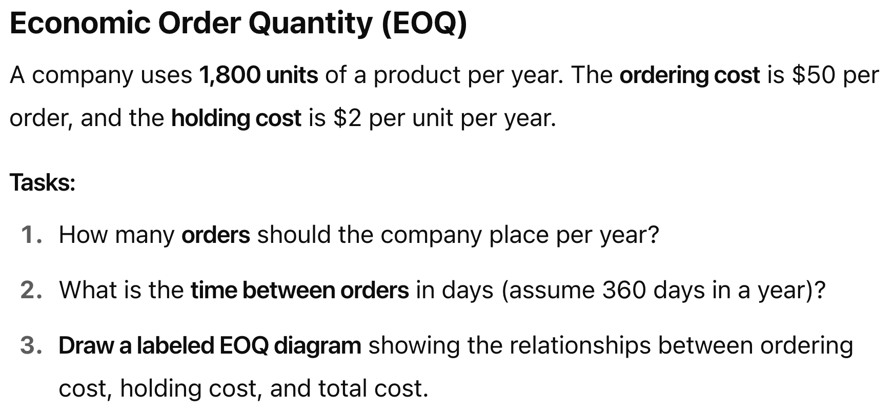 Solved 3)Economic Order Quantity (EOQ) ﻿A company uses 1,800 | Chegg.com