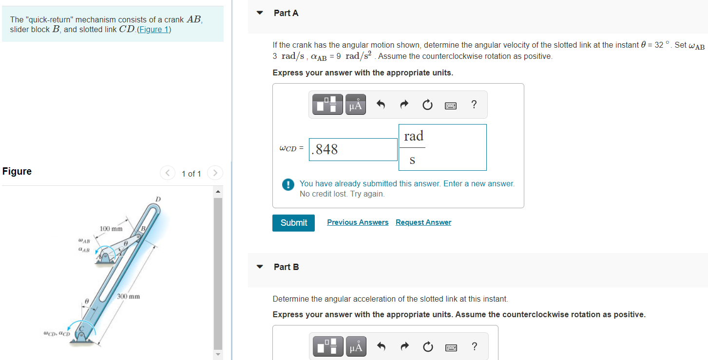 Solved Part A The "quick-return" mechanism consists of a | Chegg.com