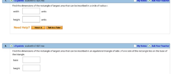 Solved My Notes Find the dimensions of the rectangle of | Chegg.com