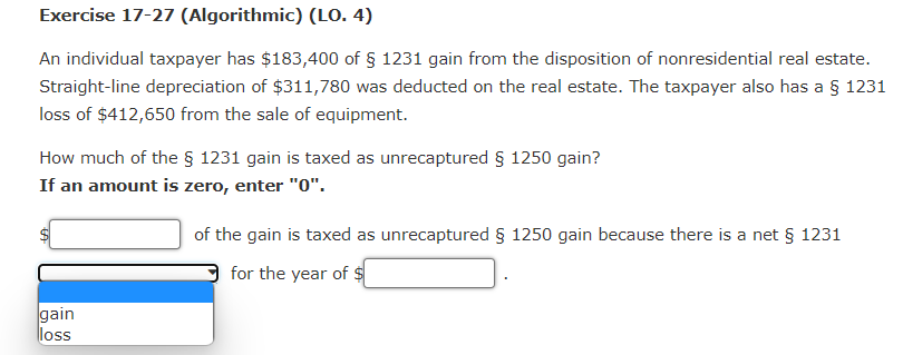 Solved Exercise 17-27 (Algorithmic) (LO. 4) An individual | Chegg.com