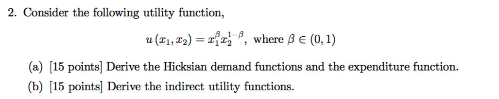 Solved 2. Consider the following utility function, u (11, | Chegg.com