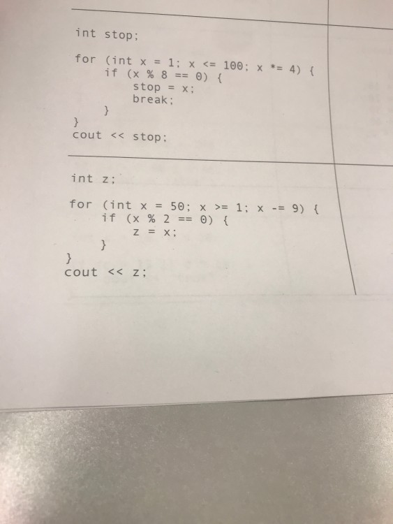 Solved int stop; for (int x = 1; x