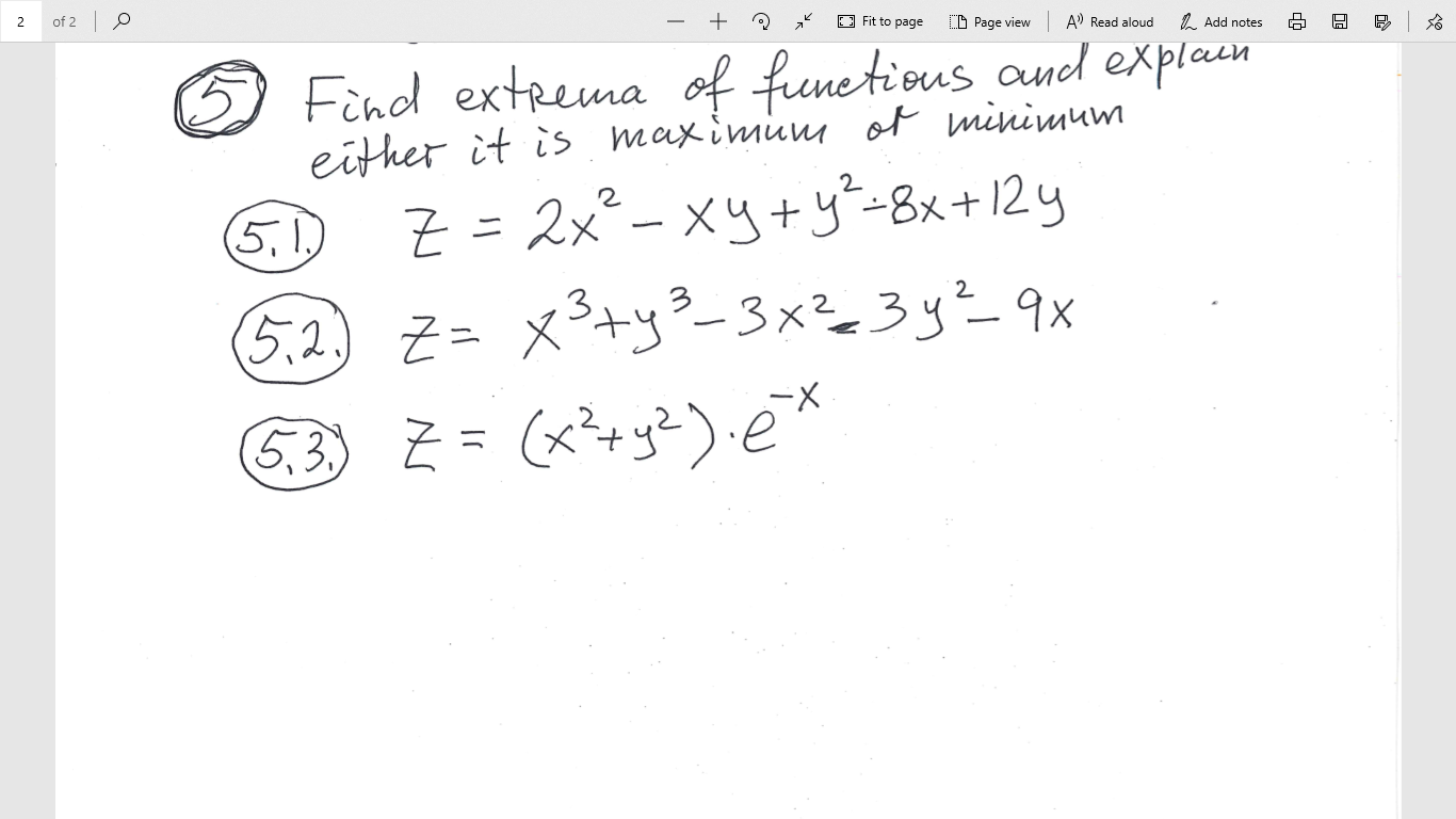 Solved find extrema of functions and explain either it is | Chegg.com