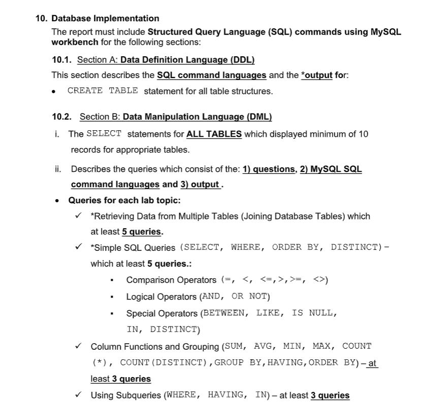 Solved Database Implementation The Report Must Include 