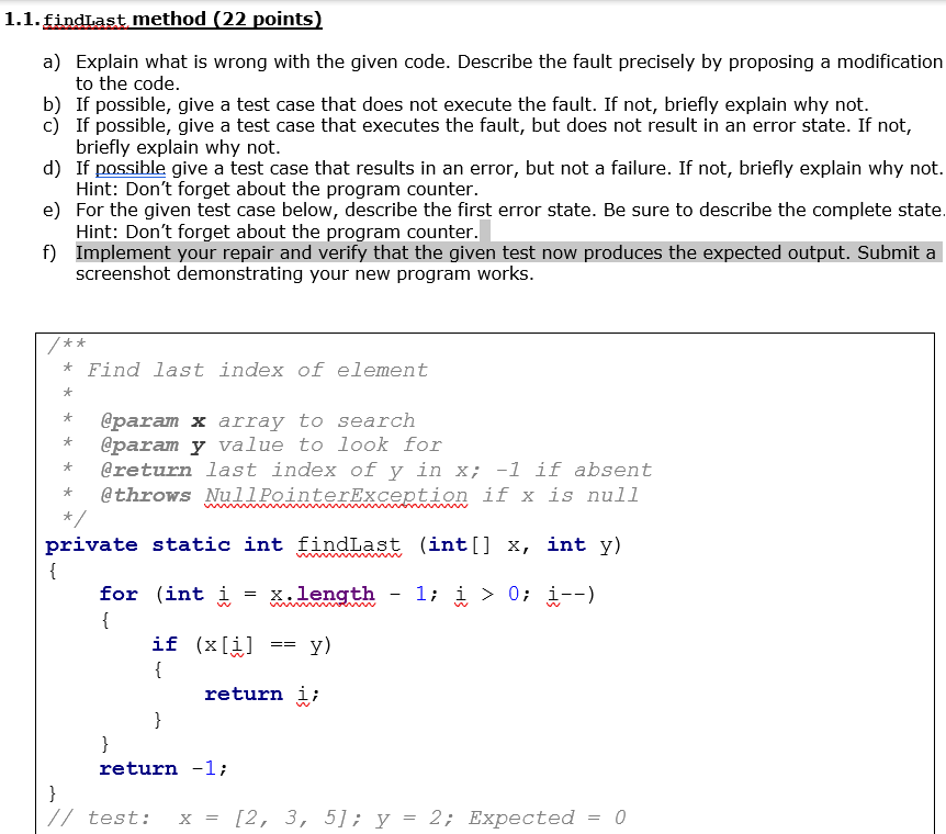 Solved 1 1 Findlast Method 22 Points A Explain What Is