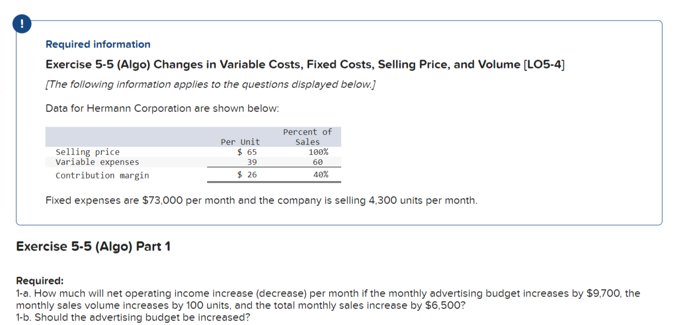 Solved ! Required information Exercise 5-5 (Algo) Changes in | Chegg.com