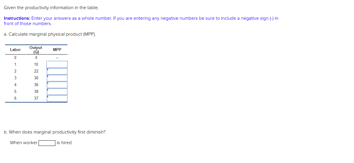Solved Given the productivity information in the table, | Chegg.com