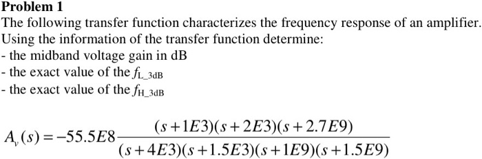 Solved The following transfer function characterizes the | Chegg.com