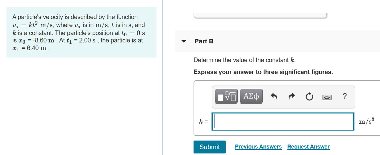 Solved A particle's velocity is described by the function Vx | Chegg.com