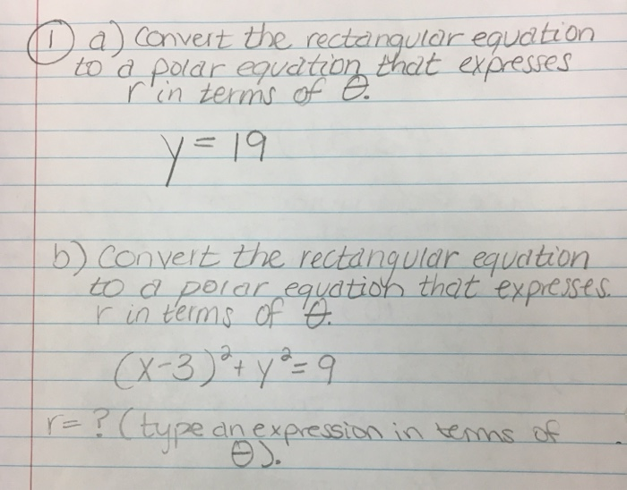 Solved ー1 )a)Convert the rectangular equation co d aeatn | Chegg.com