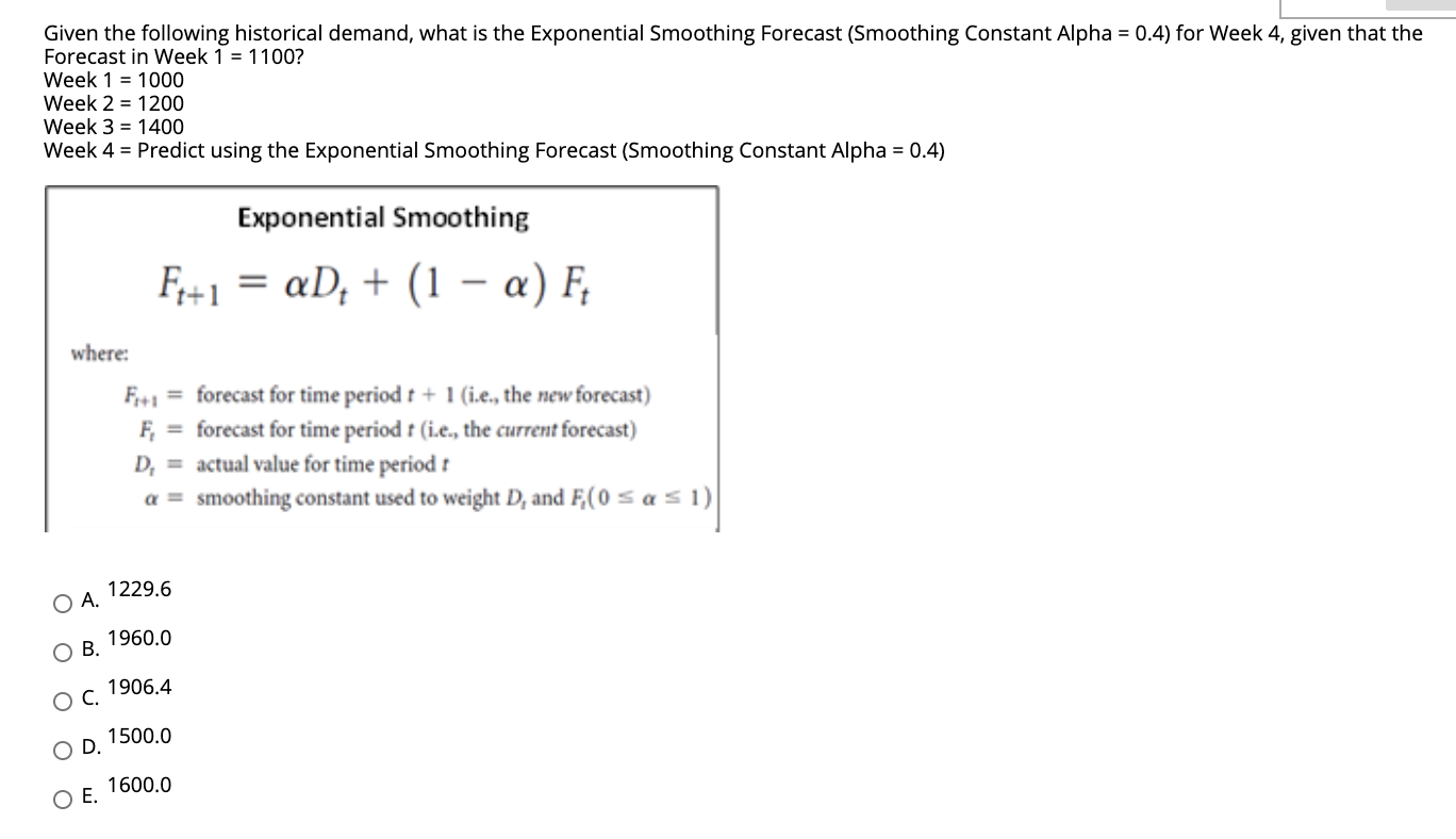 Solved Given the following historical demand, what is the | Chegg.com