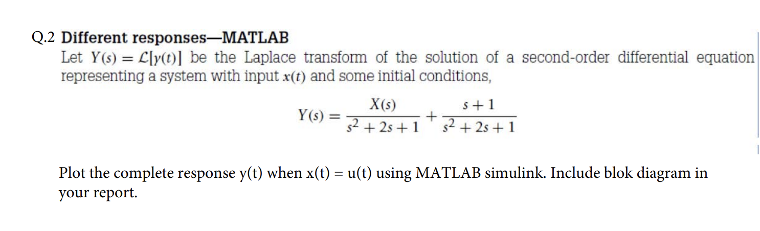 Solved Q.2 Different responses—MATLAB Let Y(s) = C[y(t)] be | Chegg.com