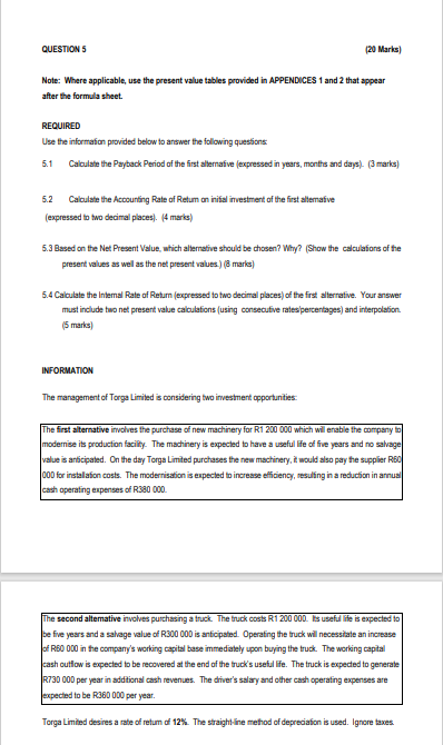 Solved QUESTION 5 (20 Marks) Note: Where applicable, use the | Chegg.com