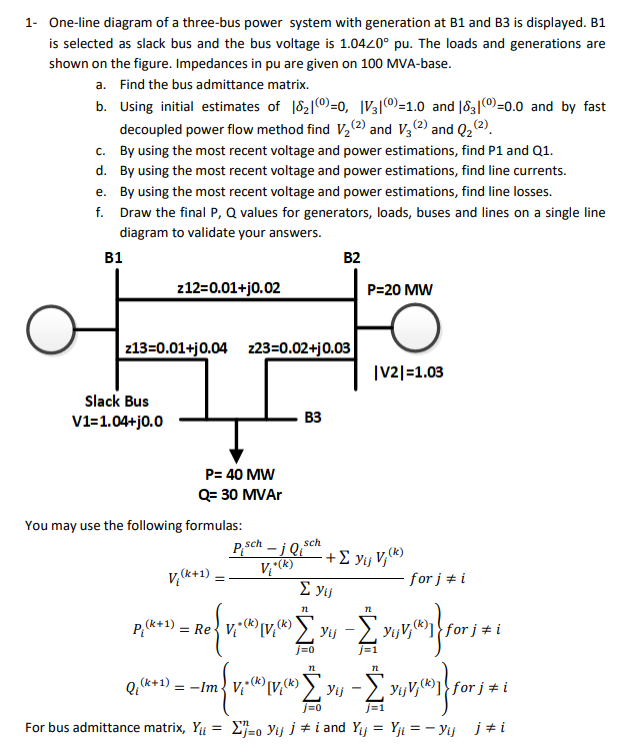 Solved 1- One-line diagram of a three-bus power system with | Chegg.com