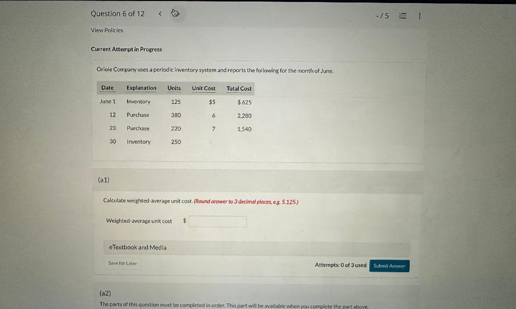 Solved Current Attempt in Progress Oriole Company uses a | Chegg.com
