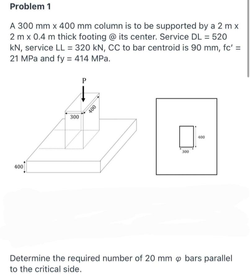 Solved Problem 1 A 300 Mm X 400 Mm Column Is To Be Supported Chegg